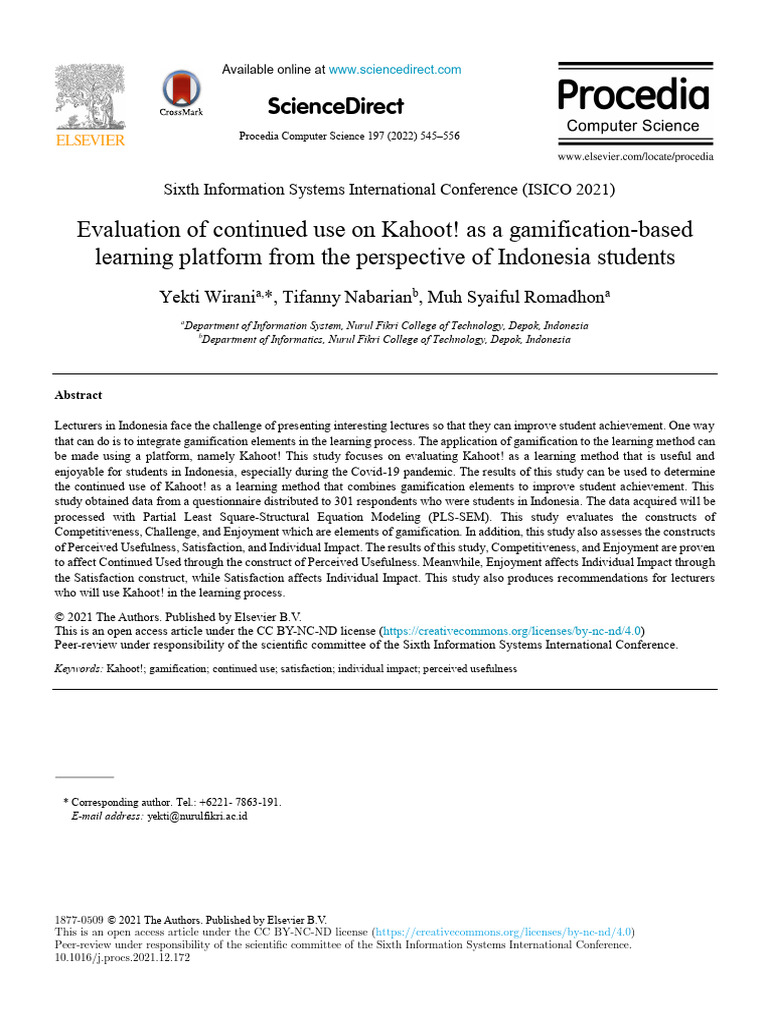 Indonesian Students' Kahoot! Evaluation | PDF | Motivation | Motivational