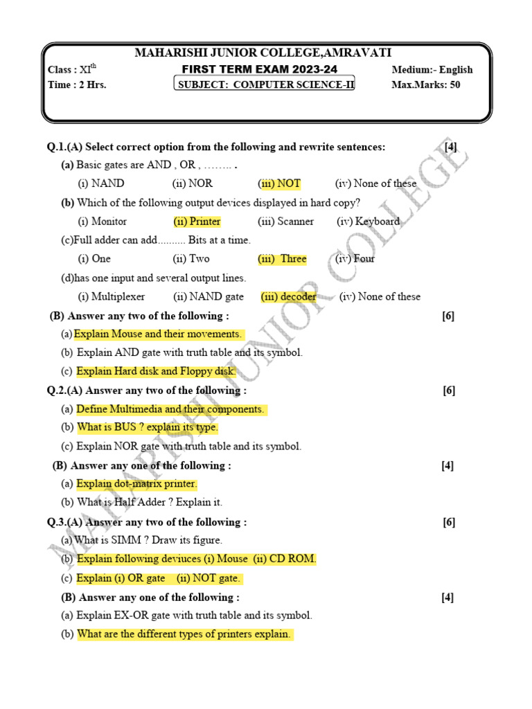 XI Th-Computer Paper-2 | PDF | Logic Gate | Computer Science