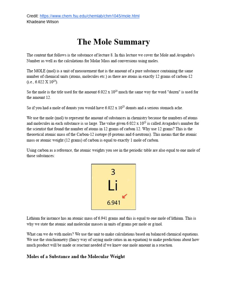 The Mole Summarized | PDF | Mole (Unit) | Metrology