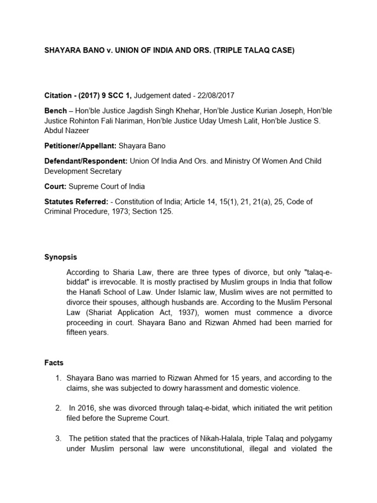 Shayara Bano Case | PDF | Social Institutions | Justice
