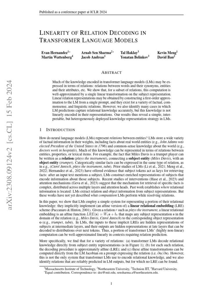 Linearity of Relation Decoding in Transformer Language Models ... Linearity of Relation Decoding in Transformer Language Models ...