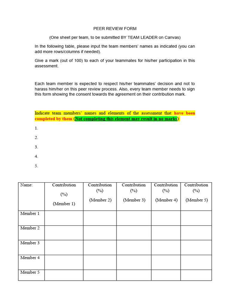 Peer Review Form | PDF