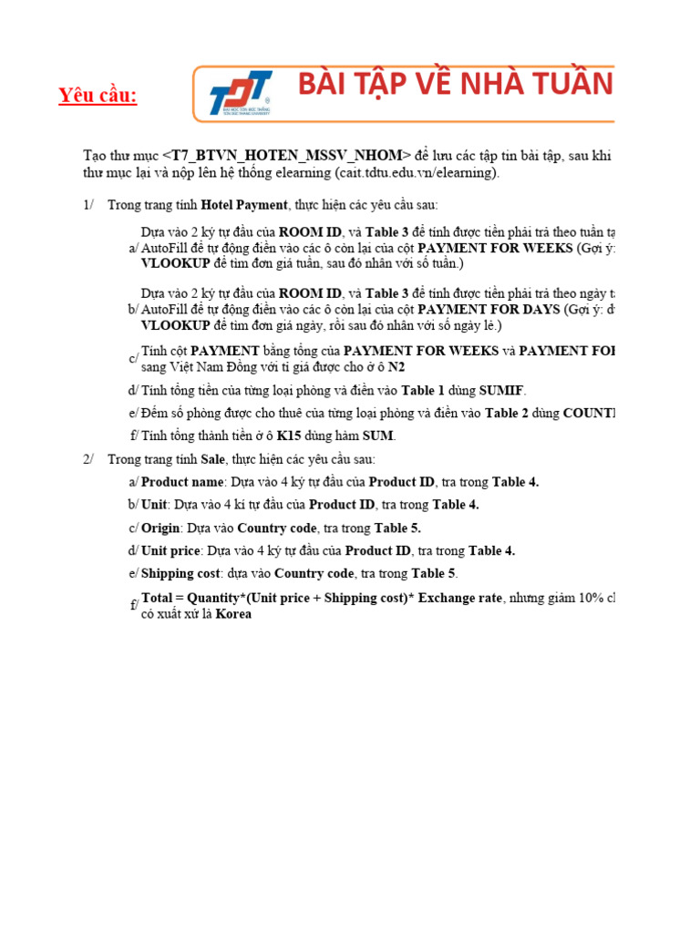 CLC BTVN Excel Tuan7 | PDF