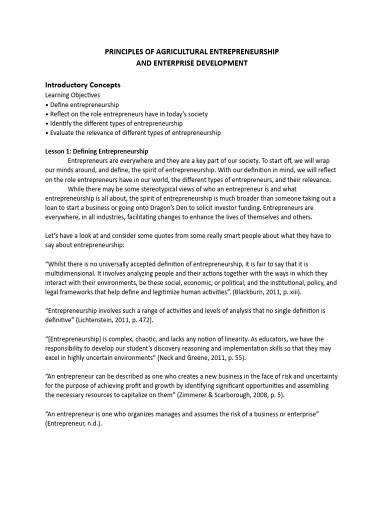 Principles of Agricultural Entrepreneurship | PDF | Entrepreneurship ...