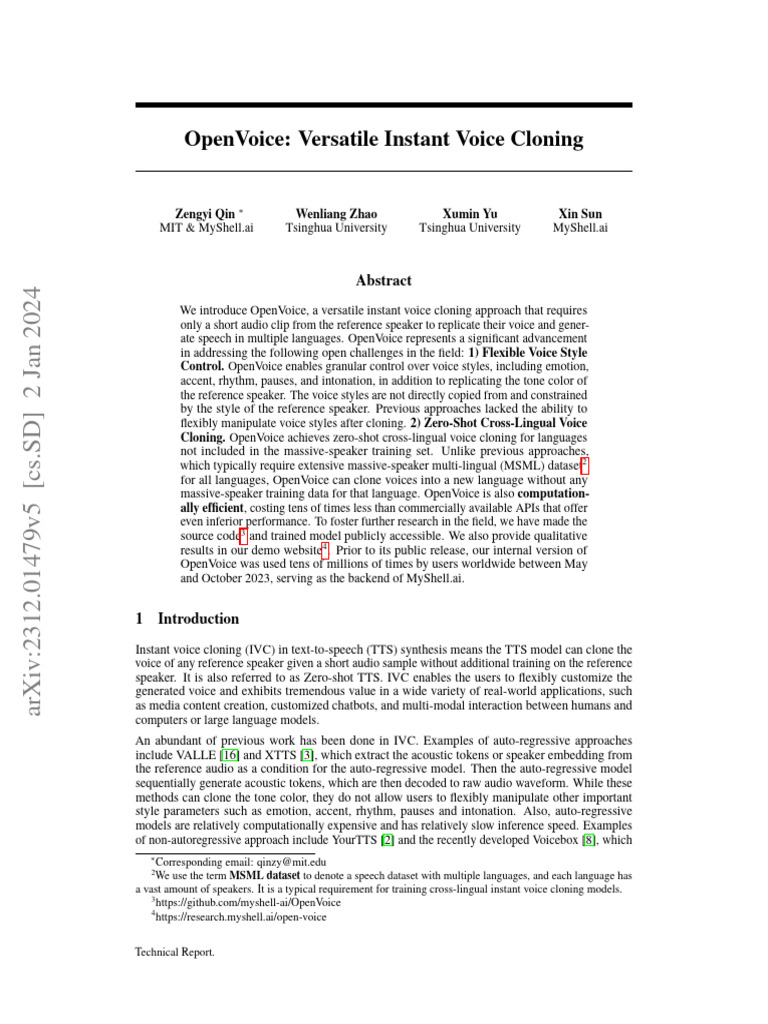 OpenVoice - Versatile Instant Voice Cloning | PDF | Speech Synthesis ...