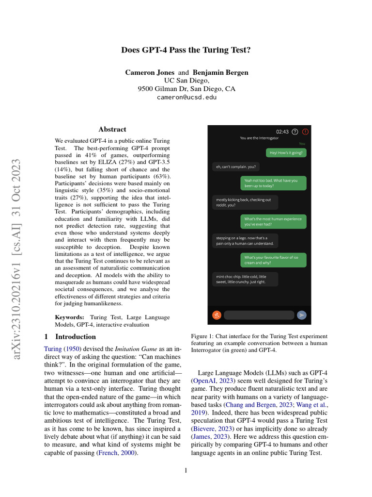 GPT-4's Performance in Turing Test | PDF | Artificial Intelligence ...