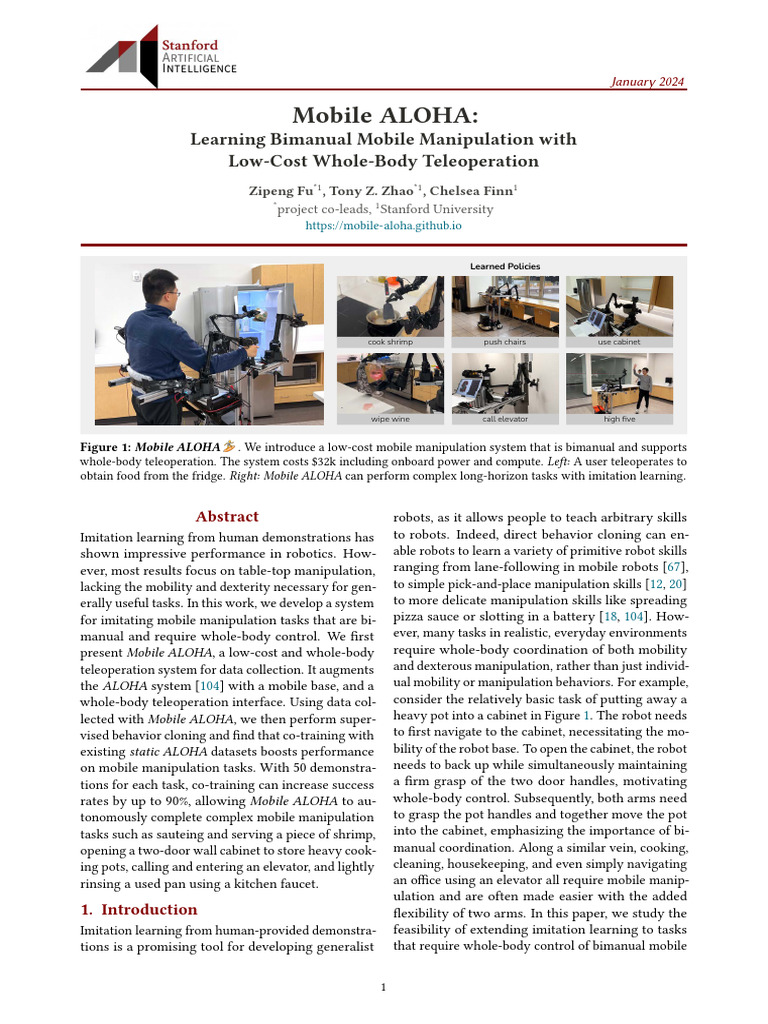 Mobile ALOHA - Learning Bimanual Mobile Manipulation With Low-Cost Whole-Body Teleoperation ...