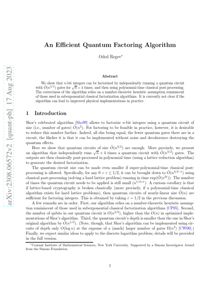 An Efficient Quantum Factoring Algorithm Pdf Mathematics Algebra