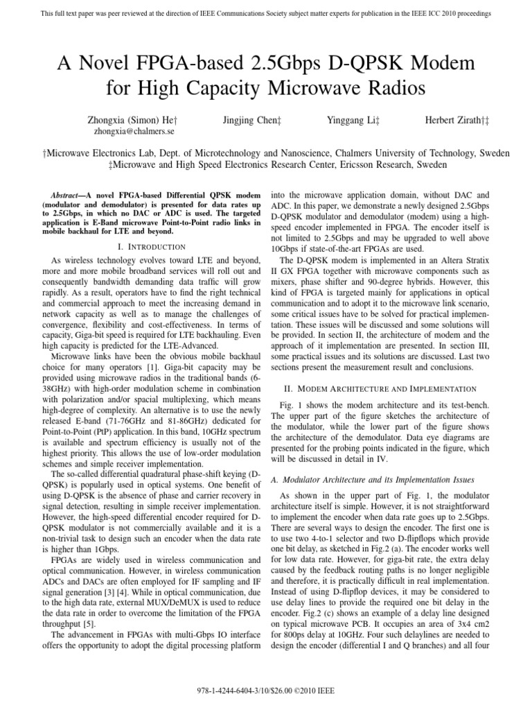 A Novel FPGA-Based 2.5Gbps D-QPSK Modem For High Capacity Microwave ... A Novel FPGA-Based 2.5Gbps D-QPSK Modem For High Capacity Microwave ...