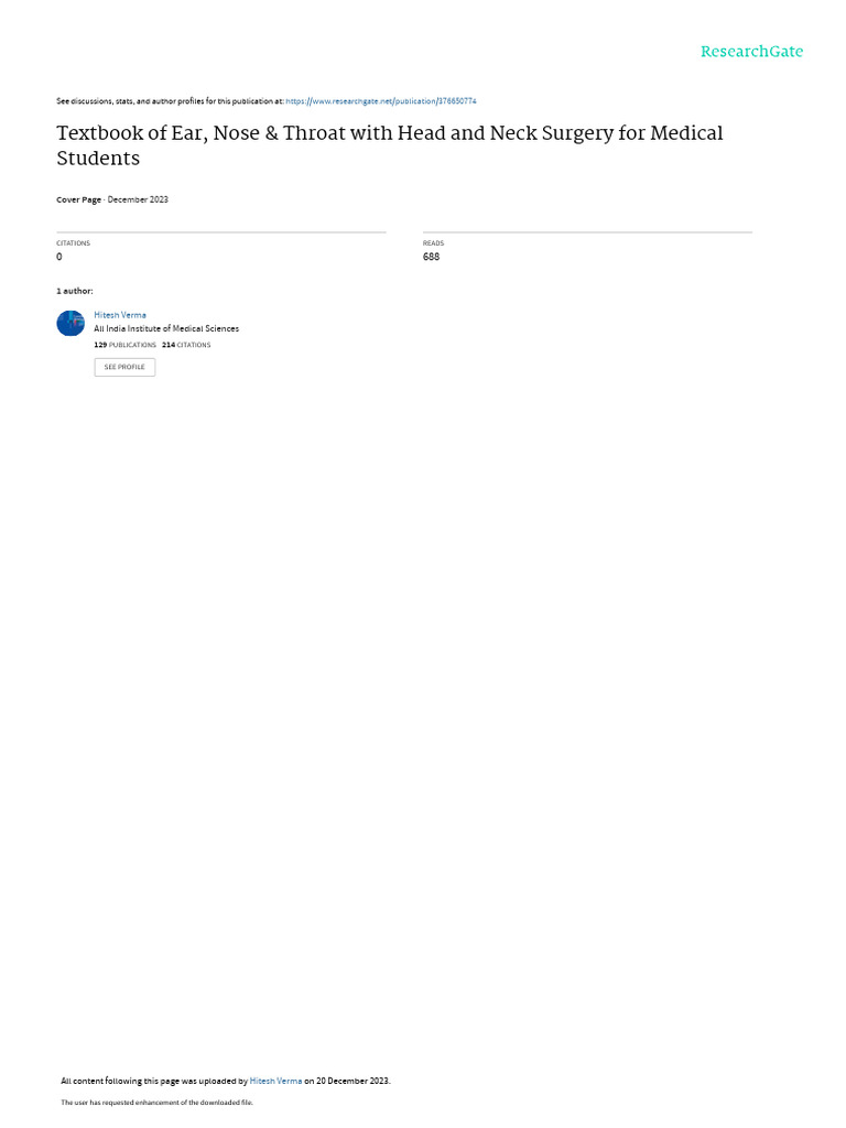 Textbook of Ear, Nose & Throat With Head and Neck Surgery For Medical ...