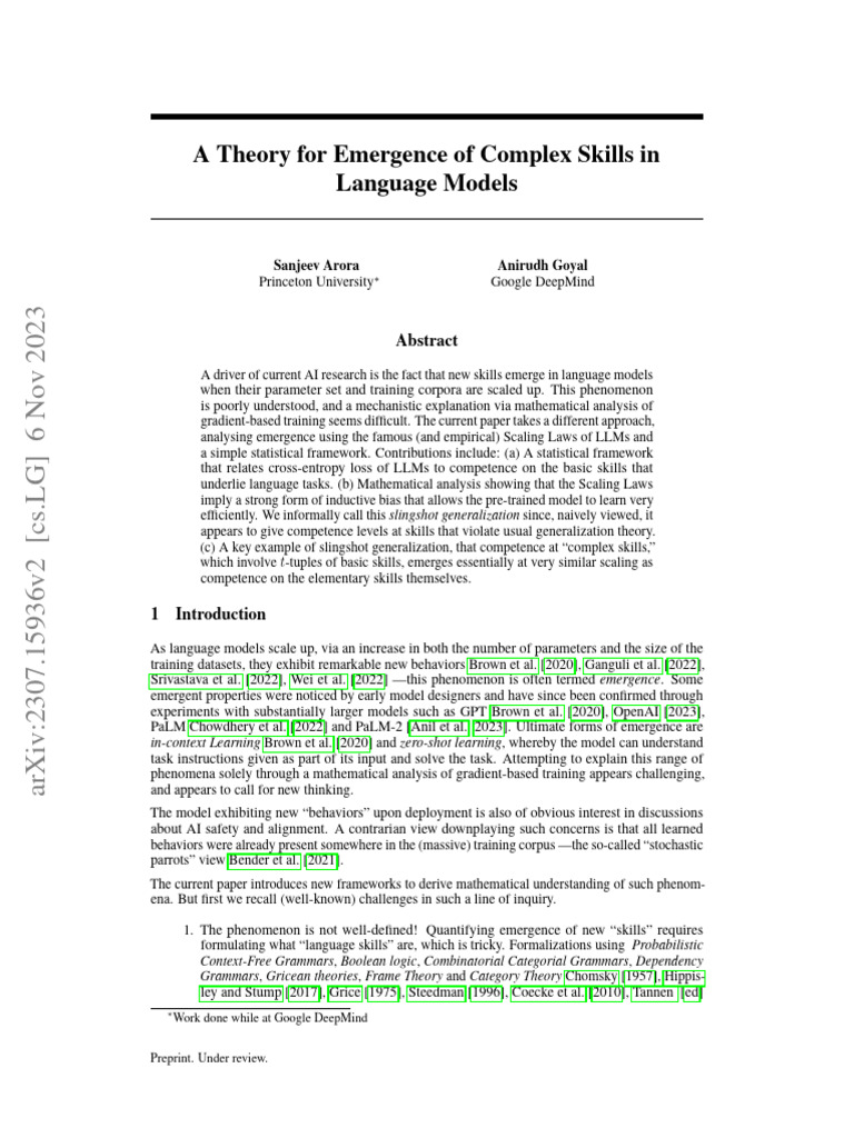 A Theory for Emergence of Complex Skills in Language Models | PDF ...