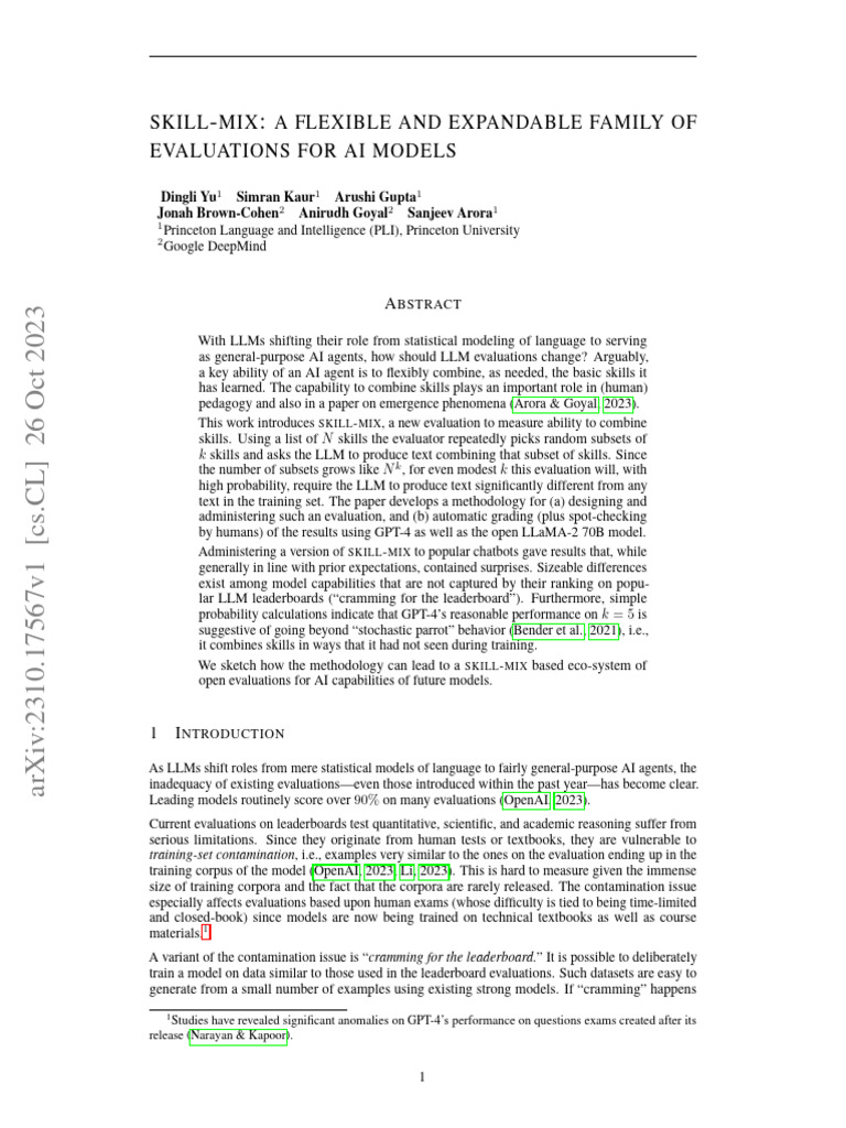 Skill-Mix- A Flexible and Expandable Family of Evaluations for AI Models | PDF | Cognitive ...