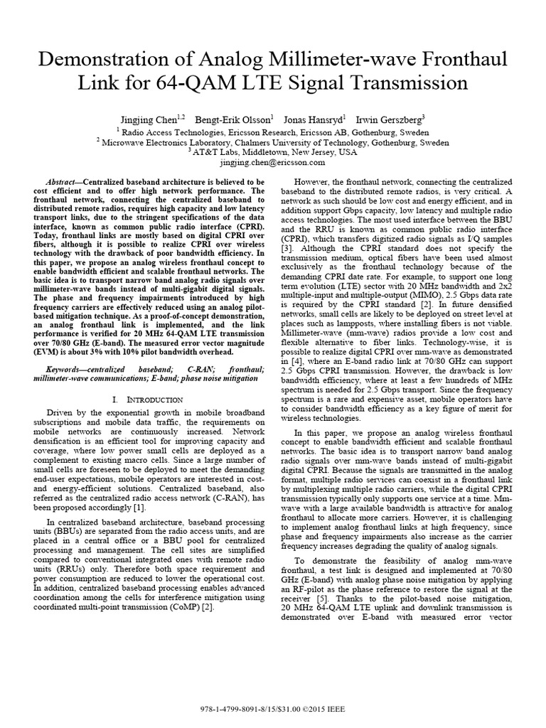 Analog Millimeter-Wave Fronthaul | PDF | Radio | Cellular Network