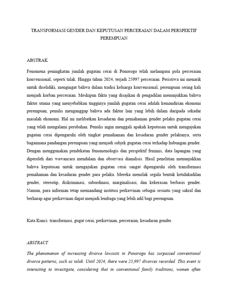 Transformasi Gender dan Perceraian | PDF