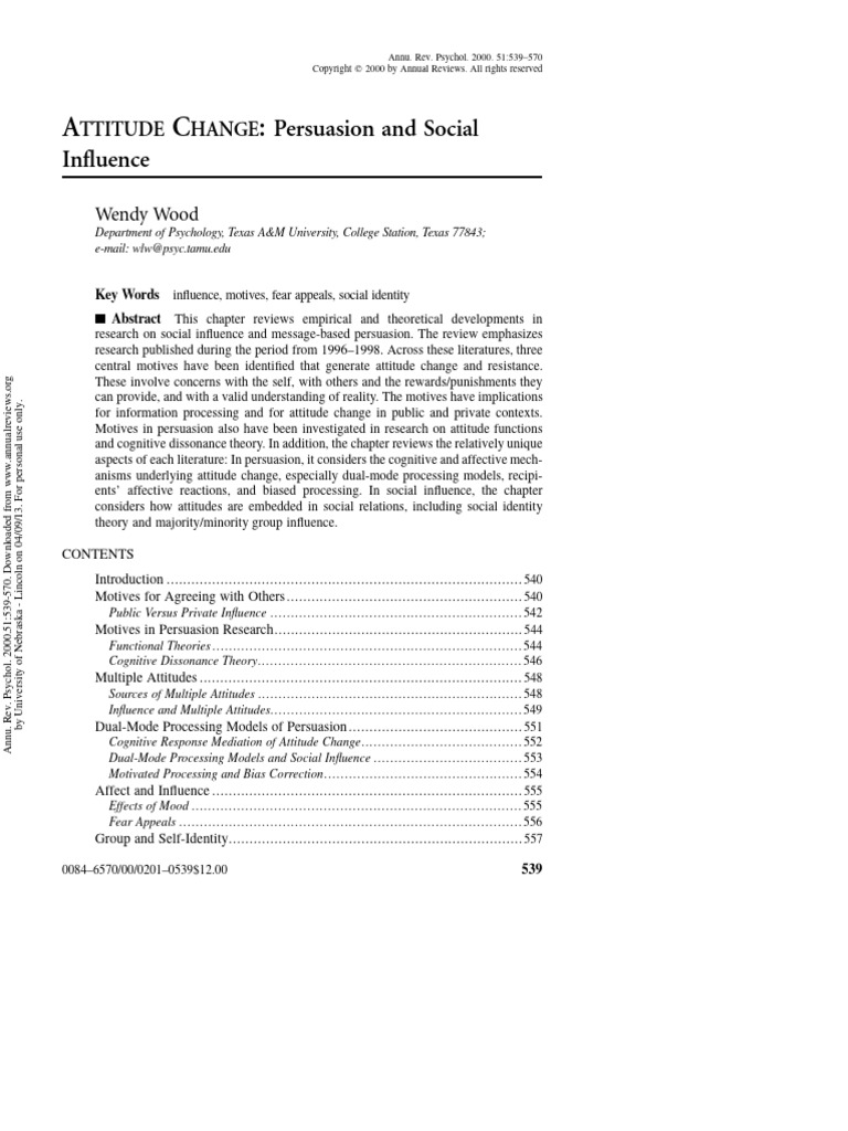 Attitude Change-Persuation and Social Influence | PDF | Attitude (Psychology) | Social Psychology