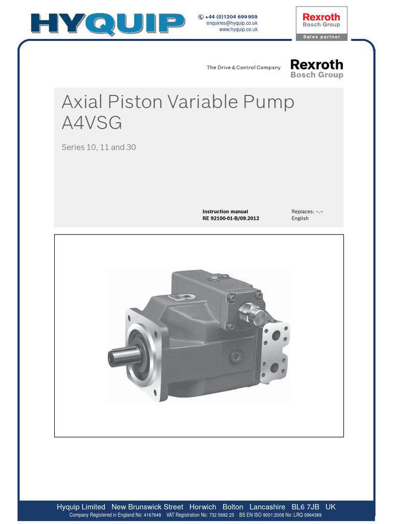 Axial Piston Variable Pump A4Vsg: Series 10, 11 and 30 | PDF | Safety