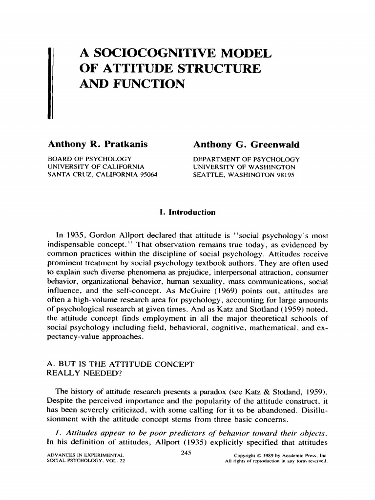 A Sociocognitive Model of Attitude Structure and Function | PDF | Attitude (Psychology) | Psychology