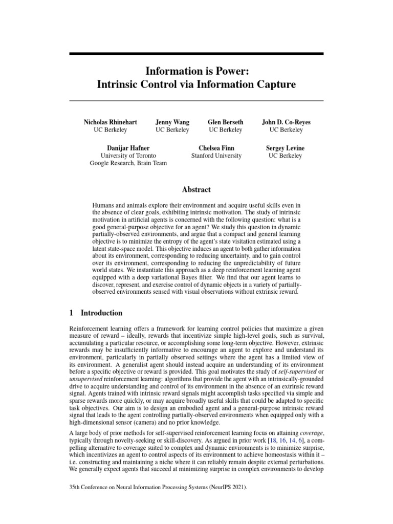 Information Is Power - Intrinsic Control Via Information Capture | PDF ...