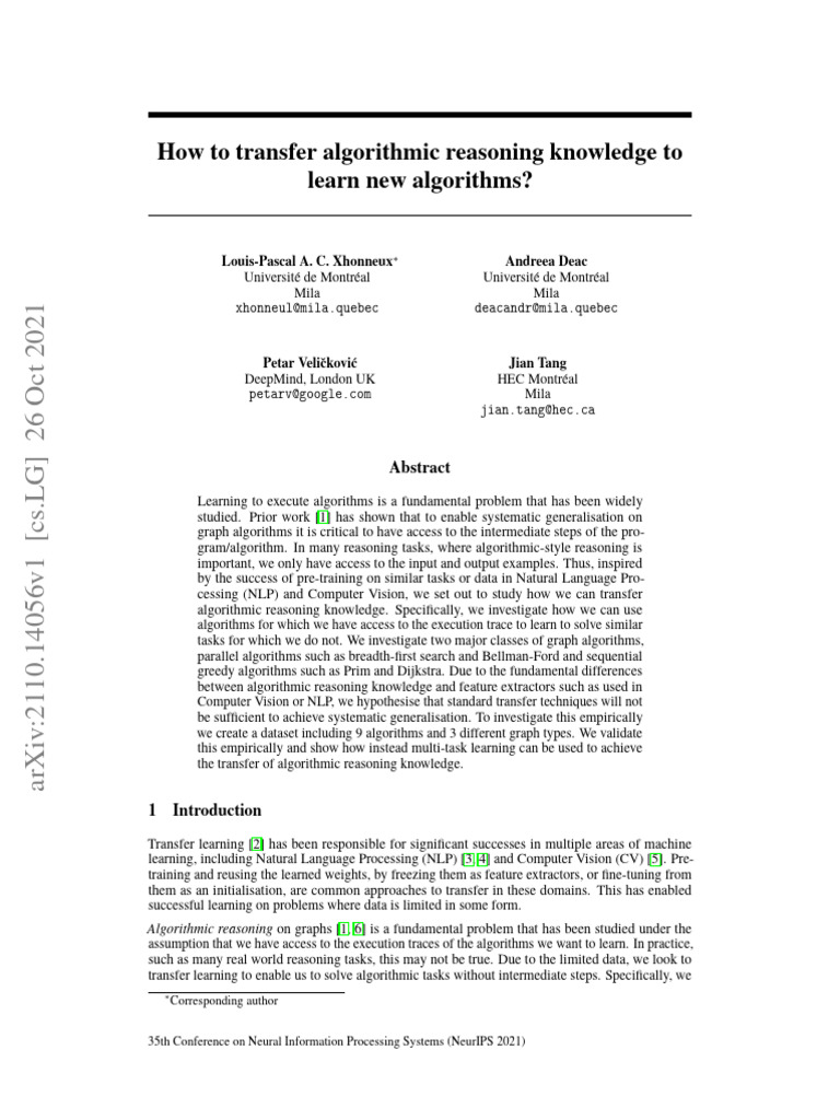 How To Transfer Algorithmic Reasoning Knowledge To Learn New Algorithms Pdf Theoretical