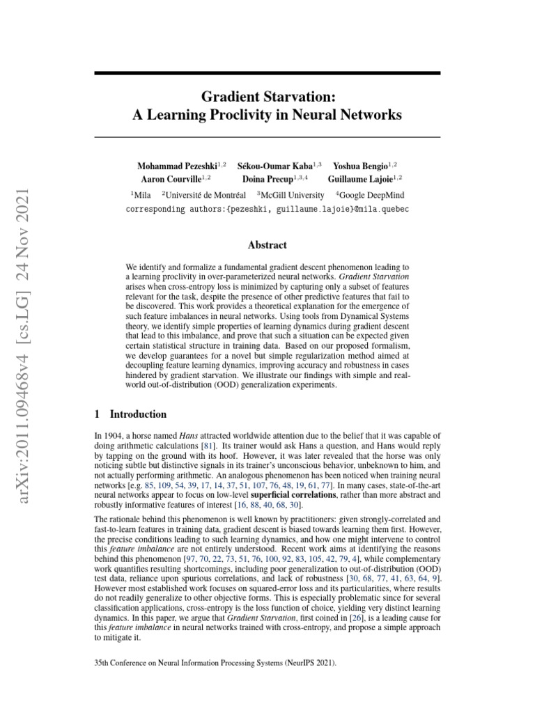 Gradient Starvation - A Learning Proclivity in Neural Networks | PDF | Artificial Neural Network ...