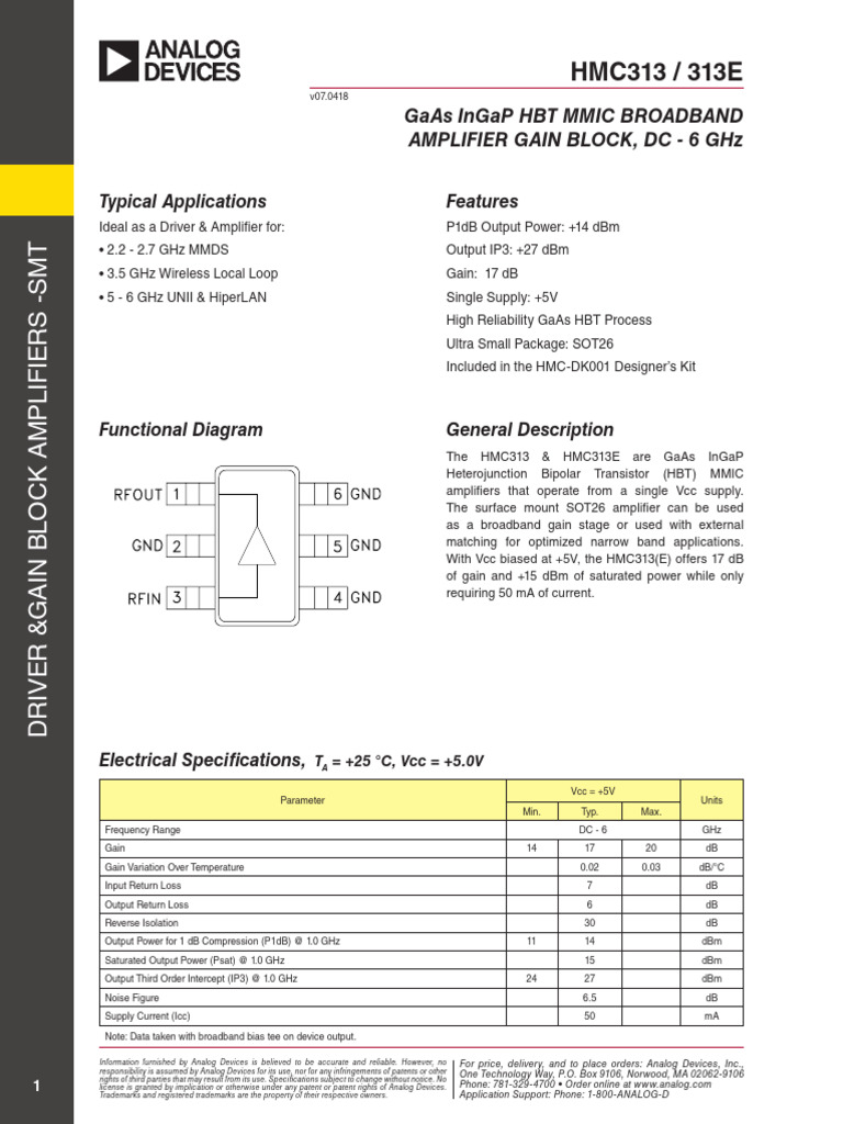 HMC 313 | PDF | Amplifier | Electrical Network