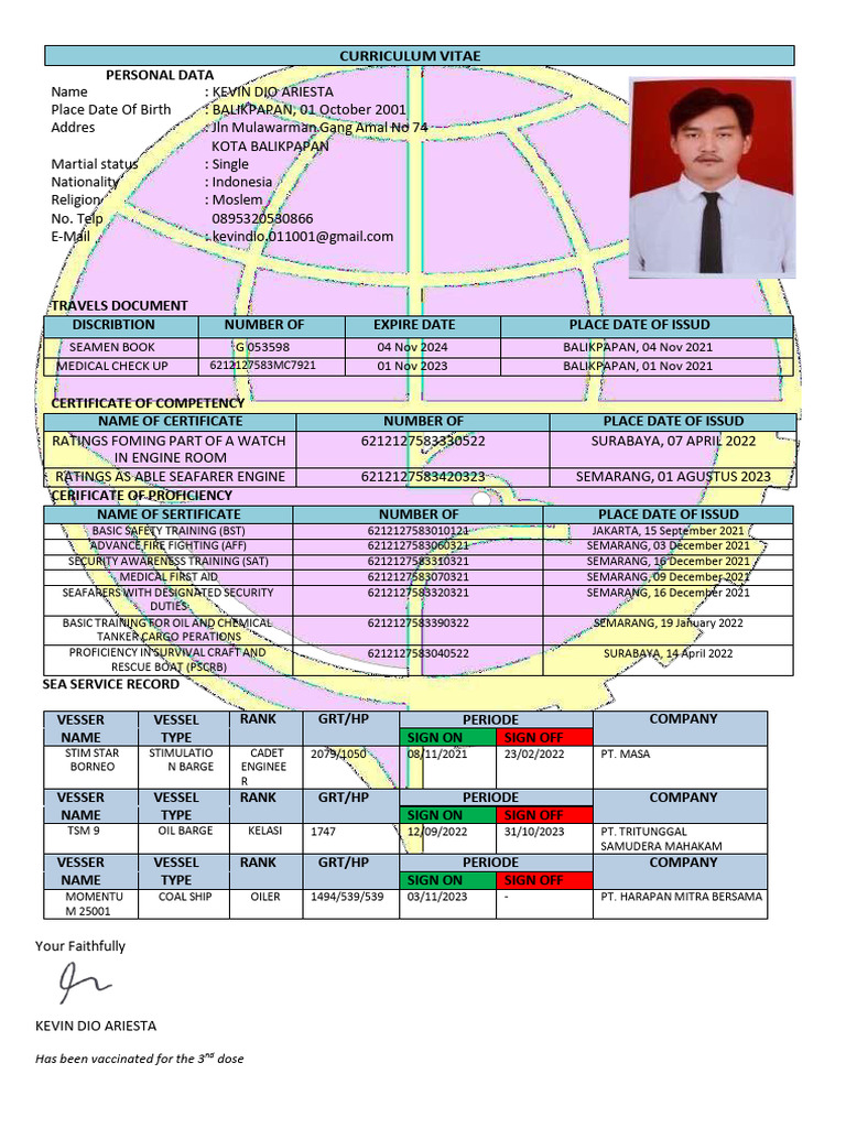 Cv Kevin Dio - Terbaru | PDF | Sailor | Ships