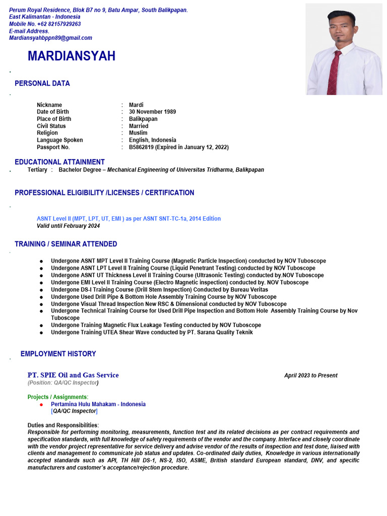 CV. Mardiansyah - Update 2024 | PDF | Nondestructive Testing ...