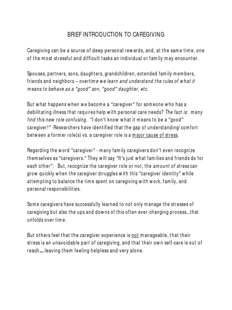 A Brief Introduction To Caregiving | PDF | Caregiver | Cognition