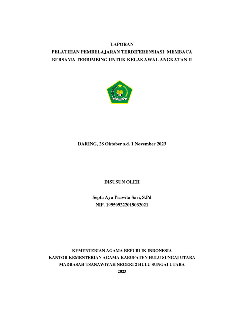 Laporan Diklat Literasi Membaca Terbimbing | PDF