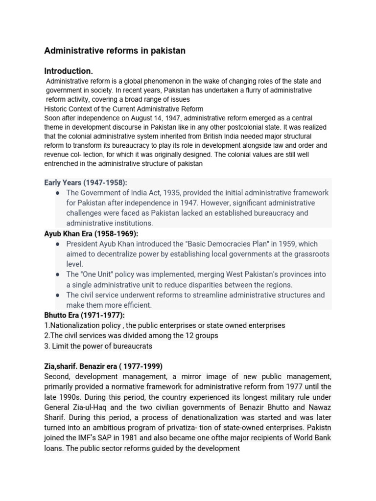 Administrative Reforms in Pakistan | PDF | Nawaz Sharif | Benazir Bhutto
