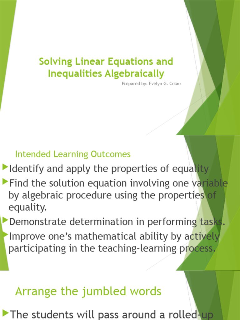 Solving Linear Equations And Inequalities Algebraically Pdf Equations Mathematical Analysis