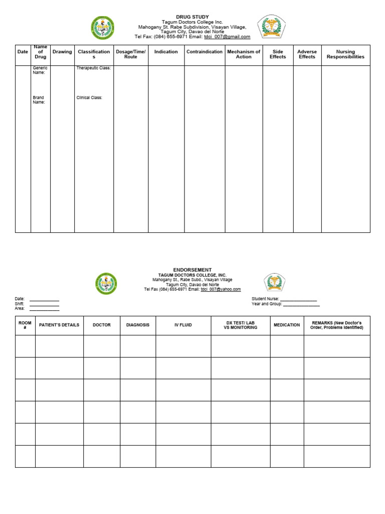 Nursing Student Drug Study Guide | PDF | Nursing | Medical Specialties