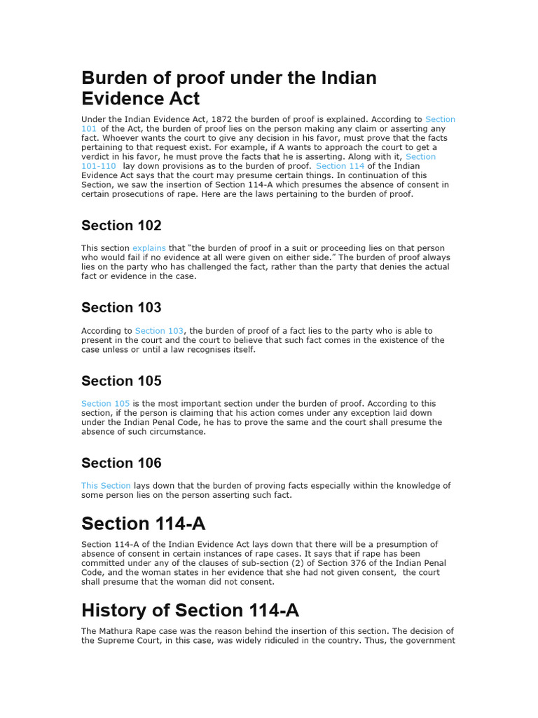 Burden of Proof Under The Indian Evidence Act | PDF | Burden Of Proof ...