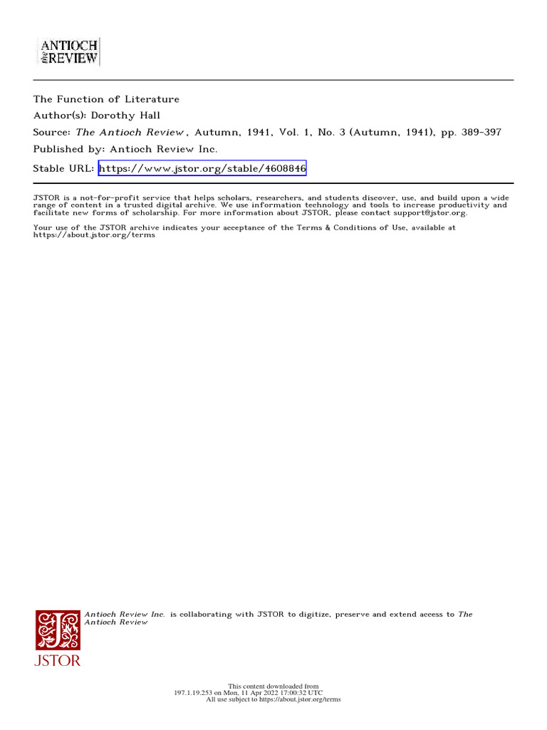 The Functions of Literature | Download Free PDF | Experience | Thought