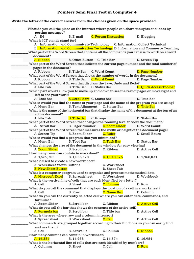 POinters Grade 4 Semi Final Test 2023 2024 | PDF | Window (Computing ...