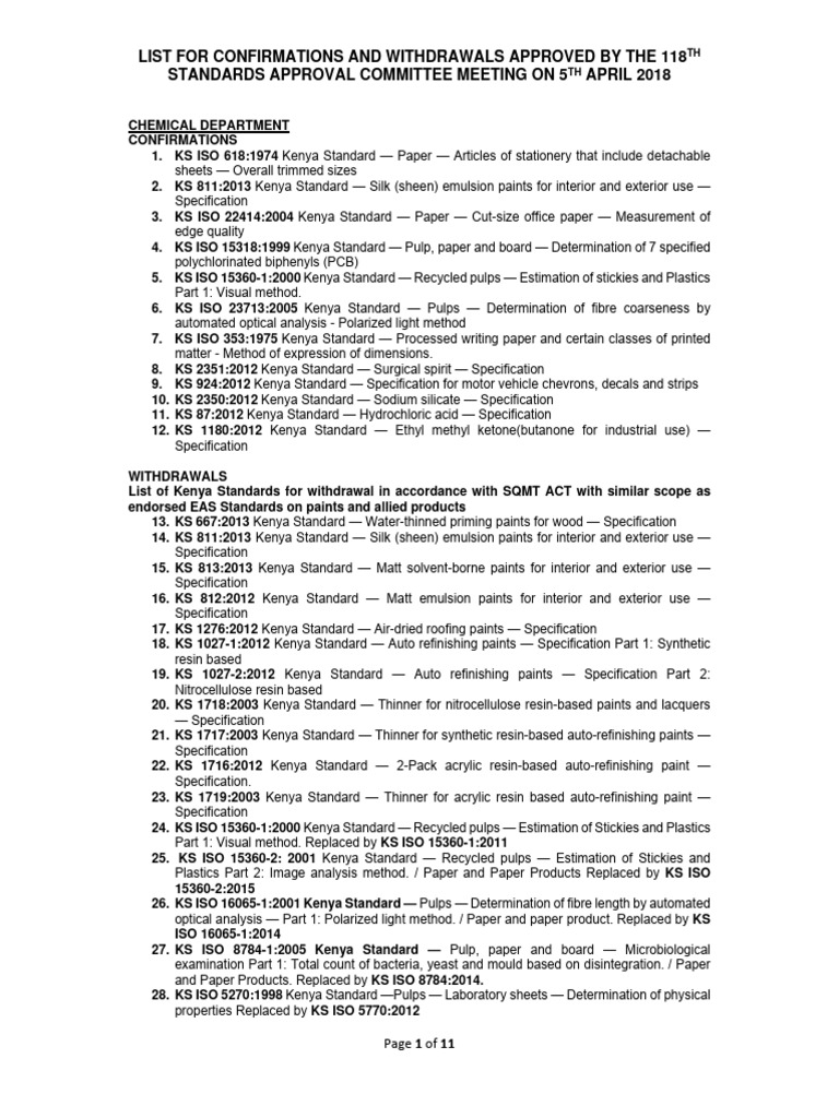 Approved List of Standards Confirmed and Withdrawn SAC April 2018 | PDF ...