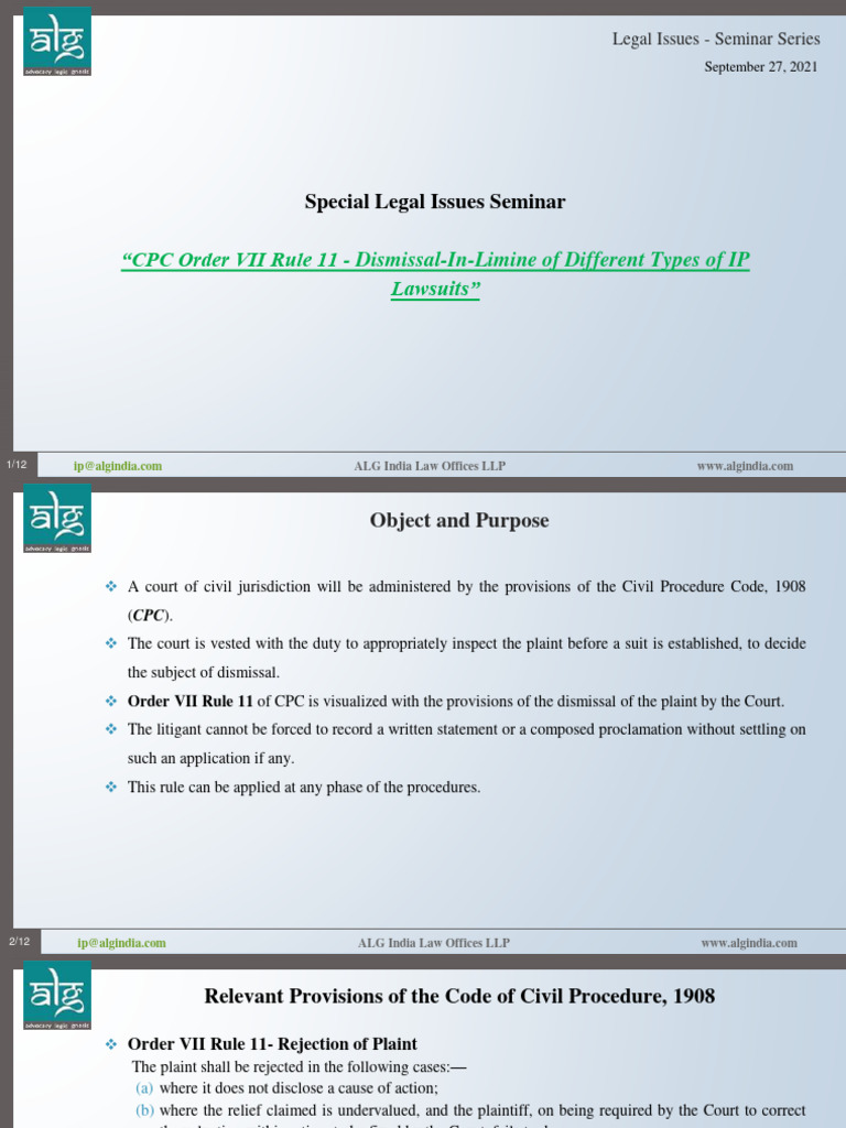 SLIS GIP - Samreen - CPC Order 7 Rule 11 1 | PDF | Lawsuit | Federal ...