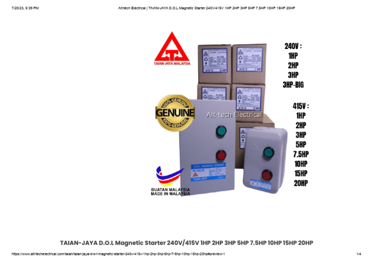 Alt-Tech Electrical - TAIAN-JAYA D.O.L Magnetic Starter | PDF