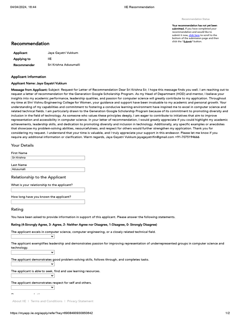 IIE Recommendation | PDF | Science | Leadership