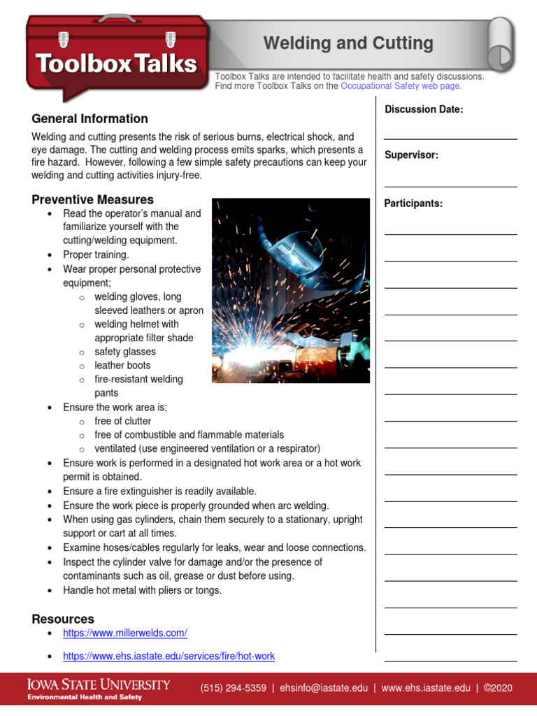 Toolbox Talks - Welding and Cutting | PDF