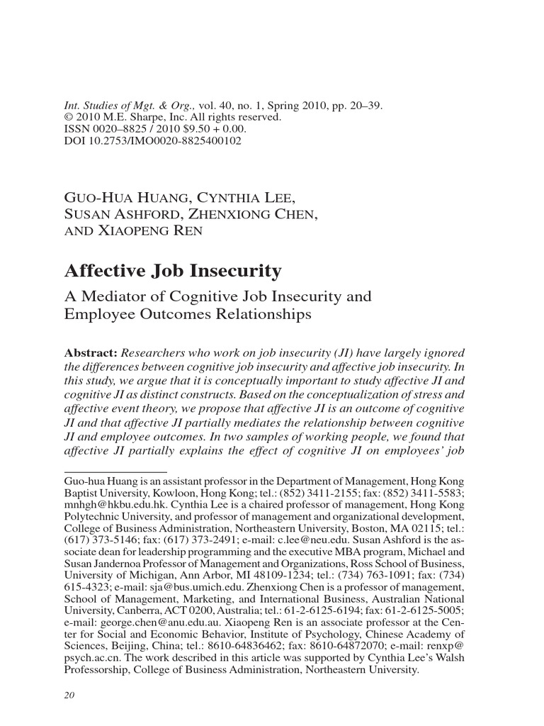 Affective Job Insecurity Scale 1 | PDF | Affect (Psychology) | Emotions