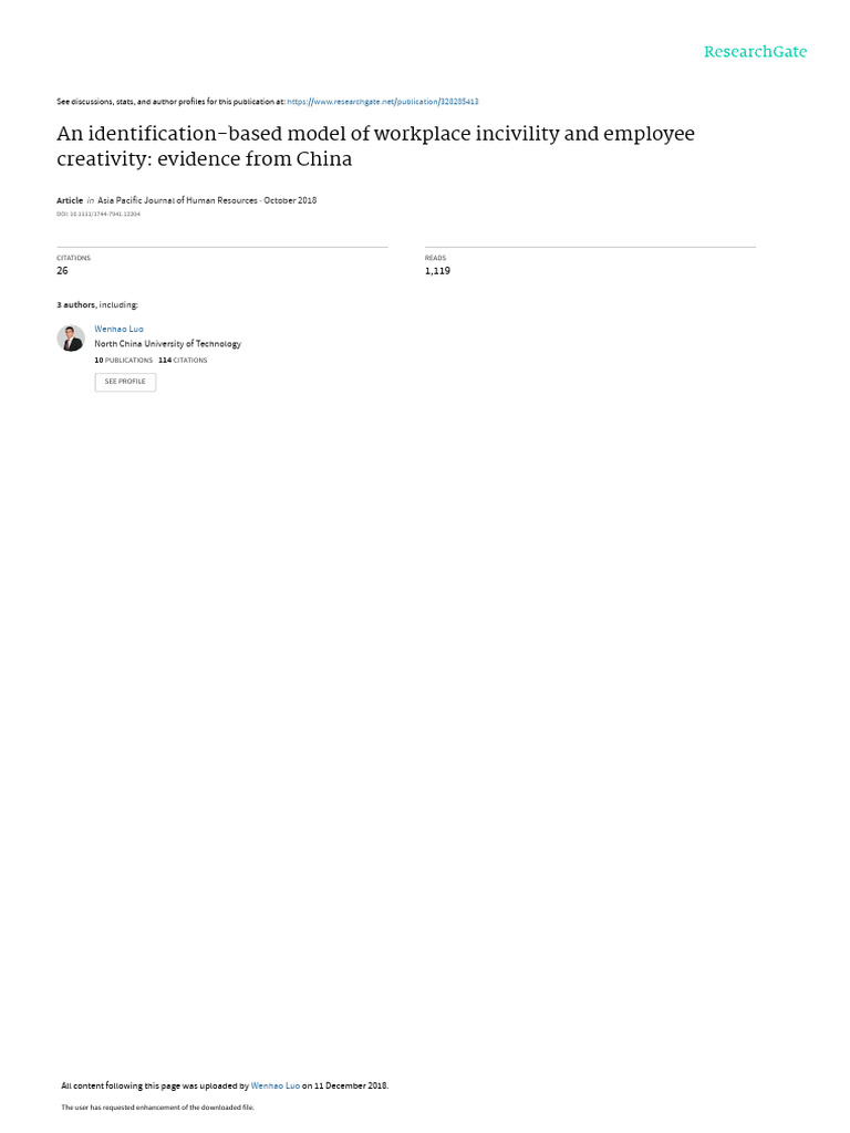 An Identification-Based Model of Workplace Incivility and Employee ...