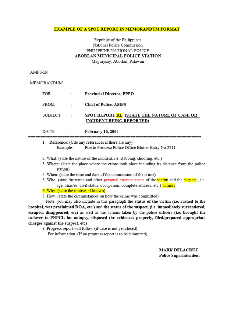 Spot Report Revised | PDF | Police | Crime & Violence