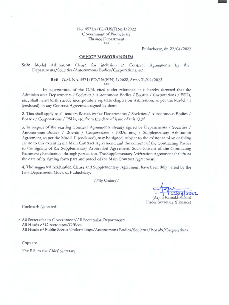 Model Arbitration Clause For Inclusion in Contract Agreements | PDF ...