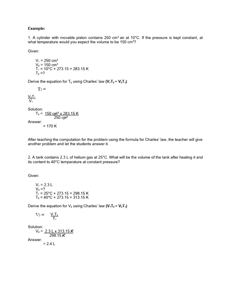 Charles Law Problems PDF