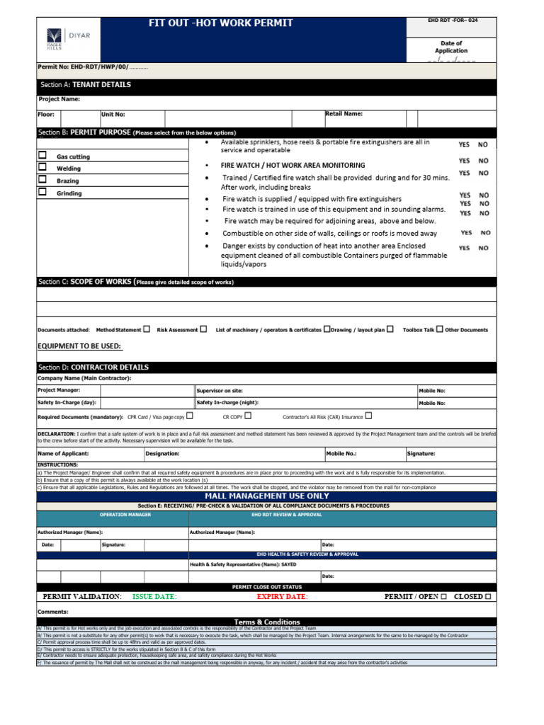 Hot Work Permit | PDF | Occupational Safety And Health | Regulatory ...
