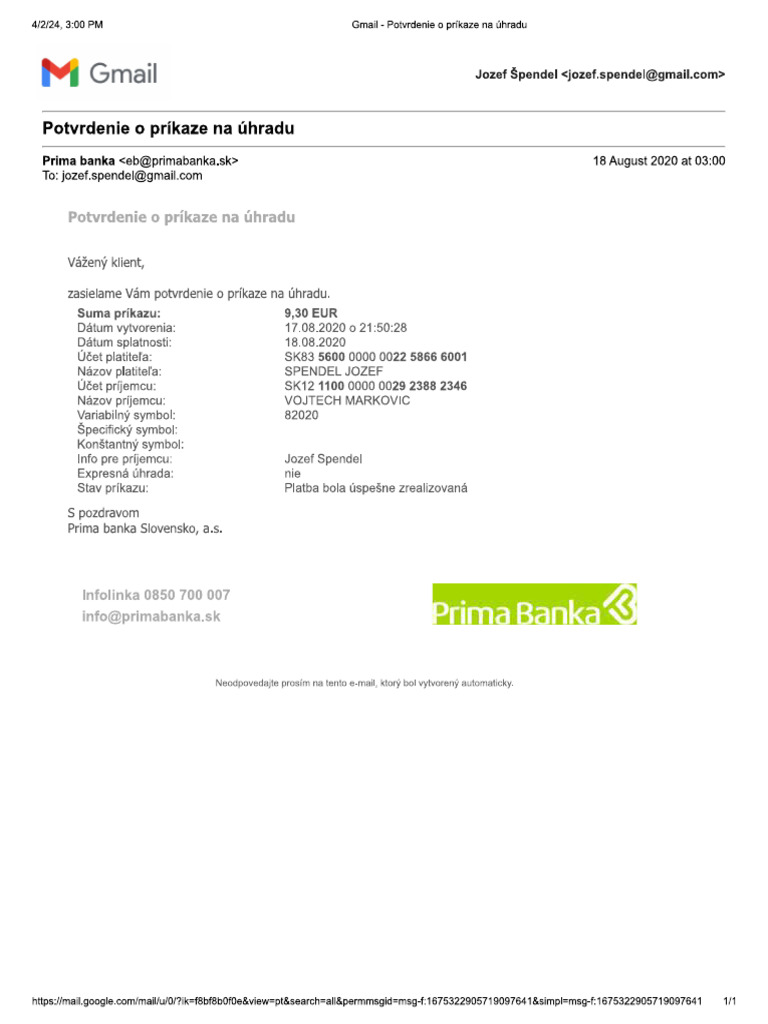 Potvrdenie o Zaplateni | PDF