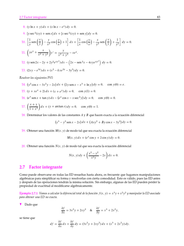 2 7 Factor Integrante | PDF | Ecuaciones | Ecuaciones diferenciales