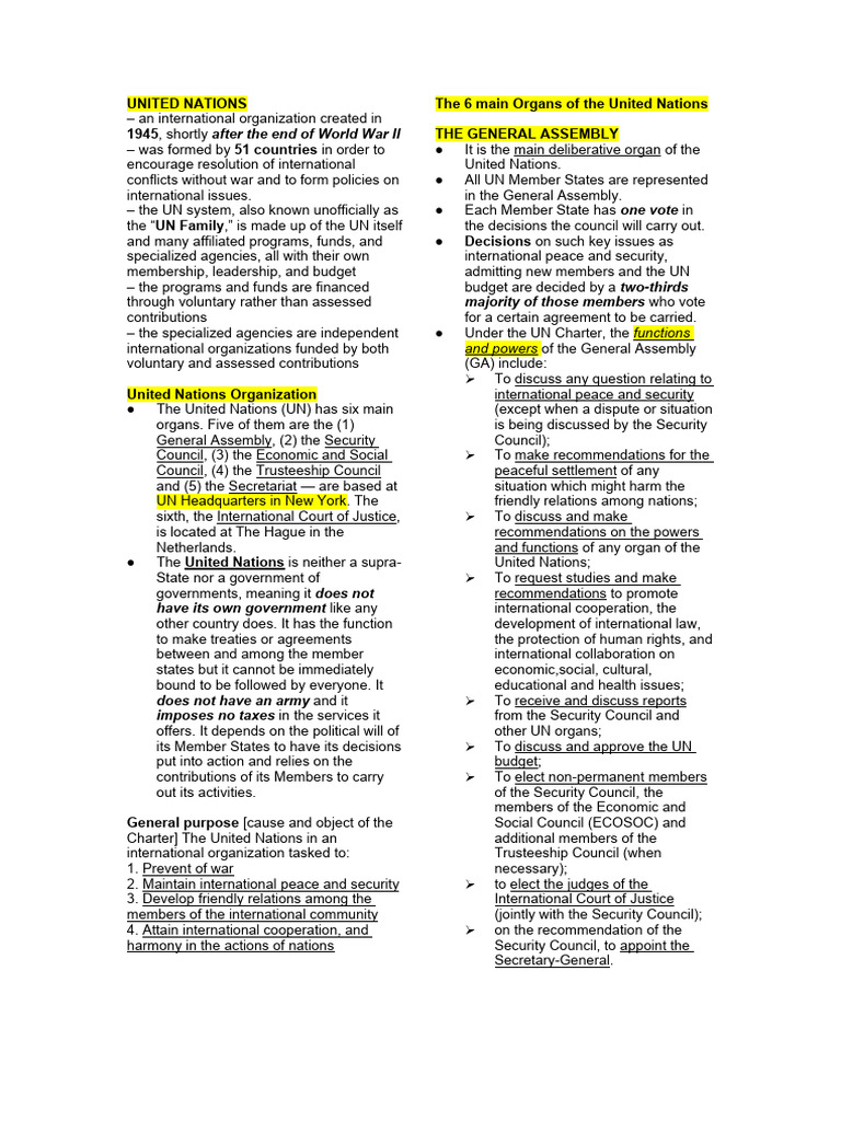 Structure and Functions of UN Organs | PDF | United Nations ...
