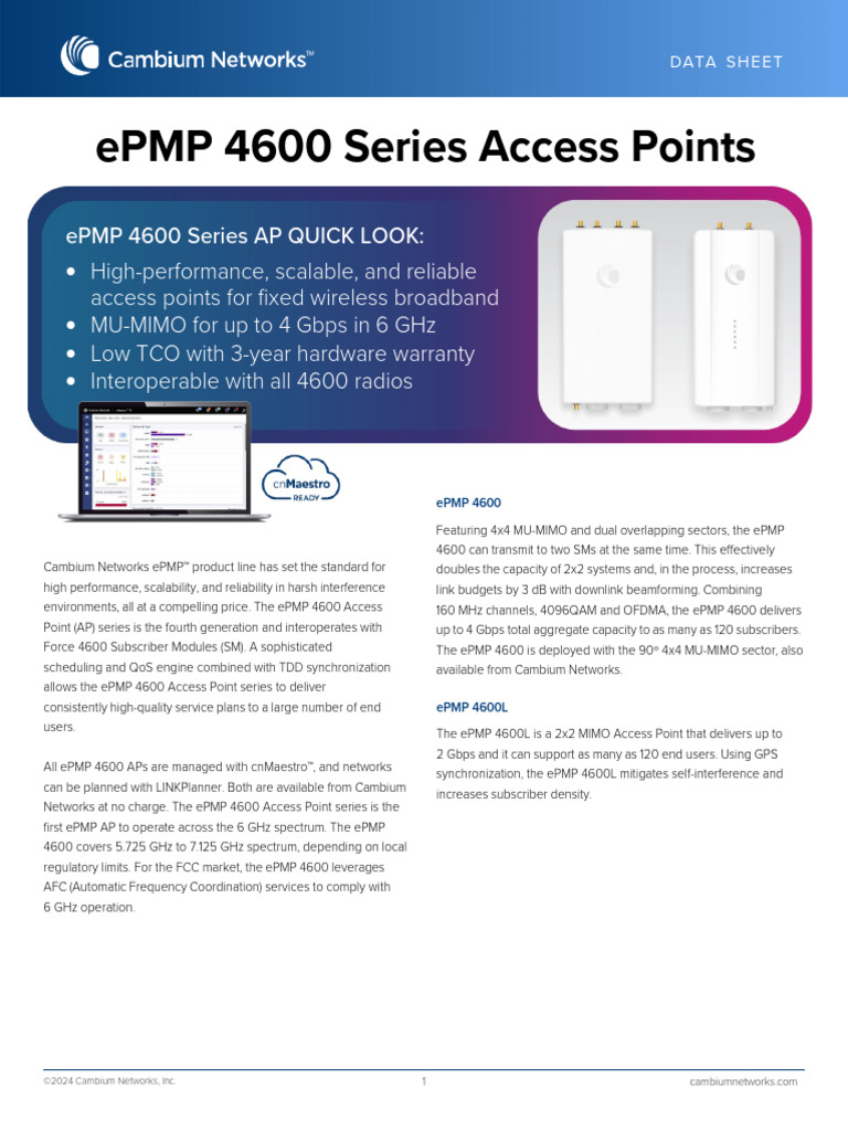 Cambium Networks Data Sheet ePMP 4600 Series AP | PDF | Computing ...
